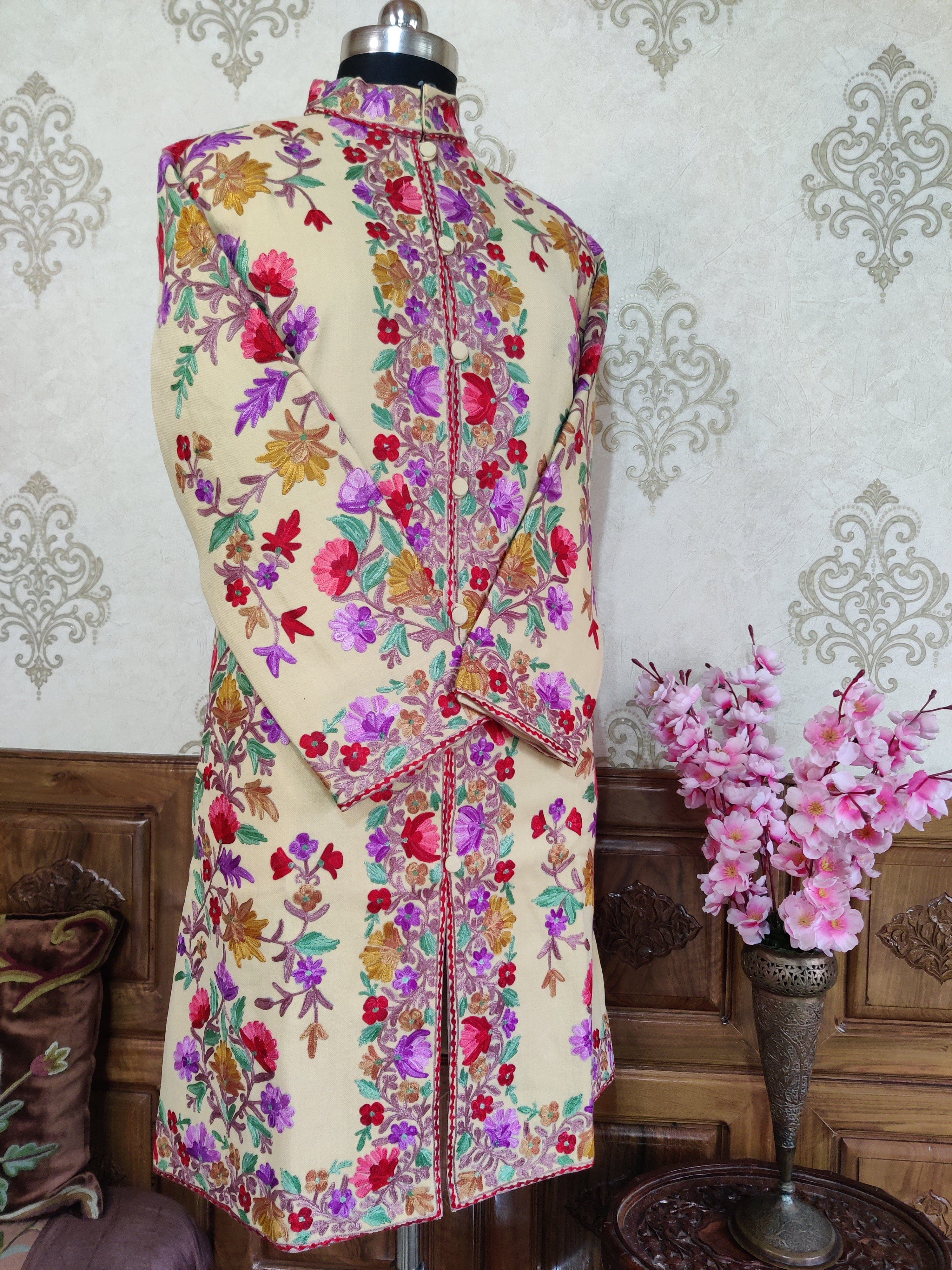 Get White Kashmiri coat With Bohemian Embroidery at best price Online ...
