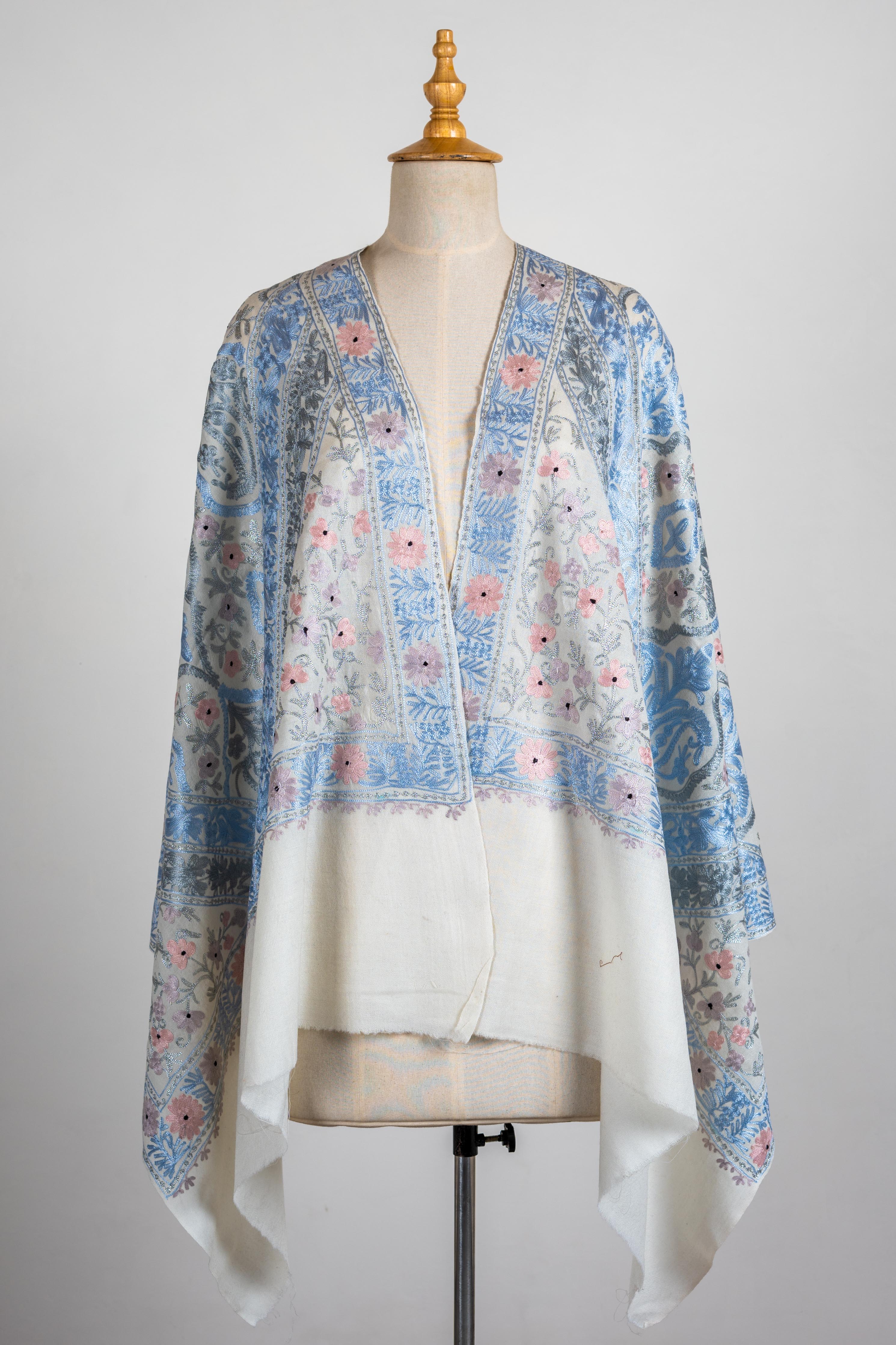Pastel Bloom Merino Wool Scarf with Aari Embroidery – KashmKari