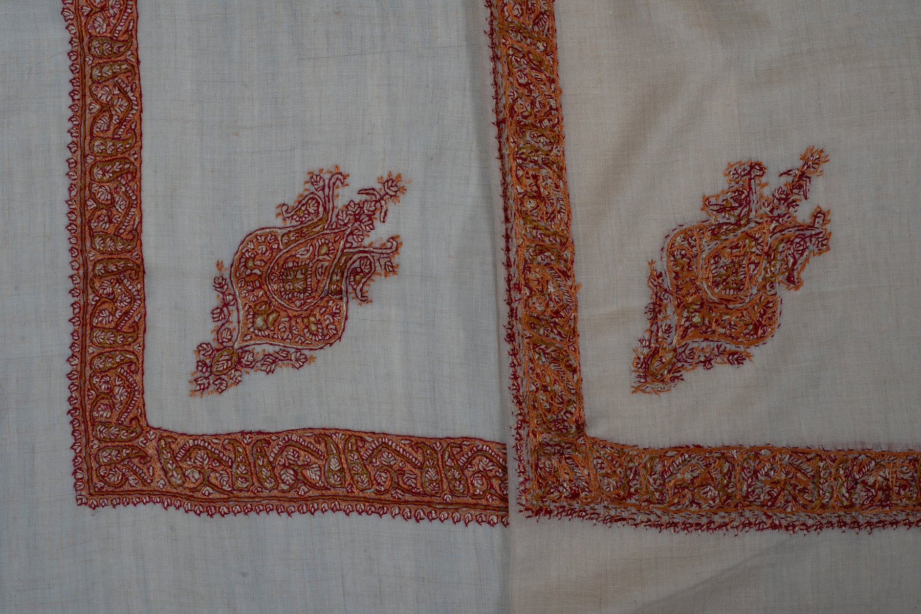 Spice Ivory Cashmere Rumal — Sozni Hand Embroidered – KashmKari