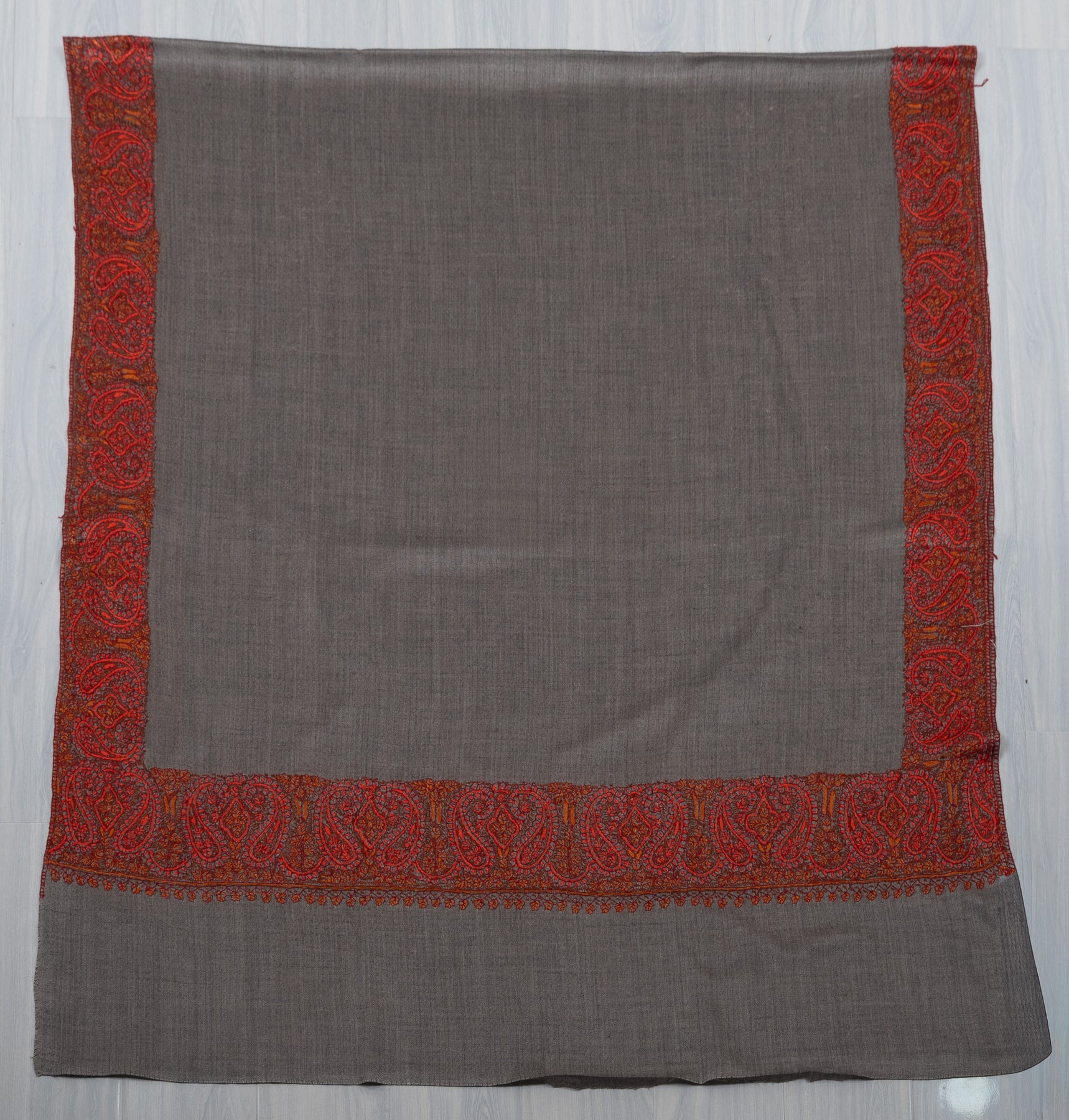 Ash Grey Ember 2.5 Yards Sozni Hand Embroidered Shawl – KashmKari