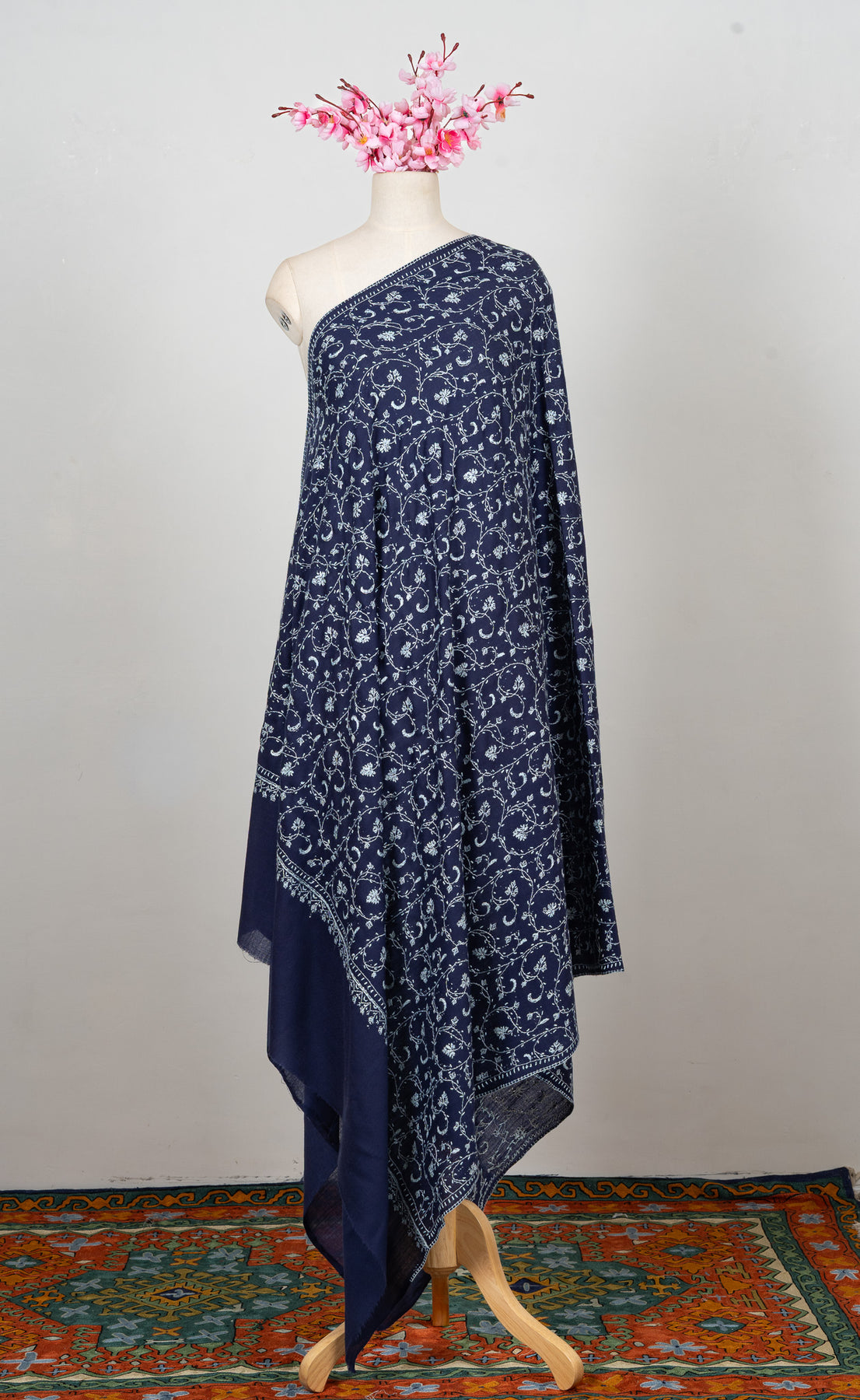 Midnight Bloom 2.5 Yards Sozni Hand Embroidered Shawl – KashmKari